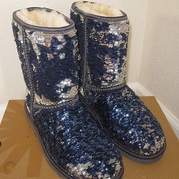 UGG | Shoes | Limited Edition Blue And Silver Sequin Ugg Boots | Poshmark